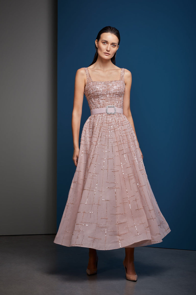 SEQUENCED DRESS WITH SLEEVES AND STUDDED BELT – yuzini SEQUENCED DRESS WITH SLEEVES AND STUDDED BELT – yuzini