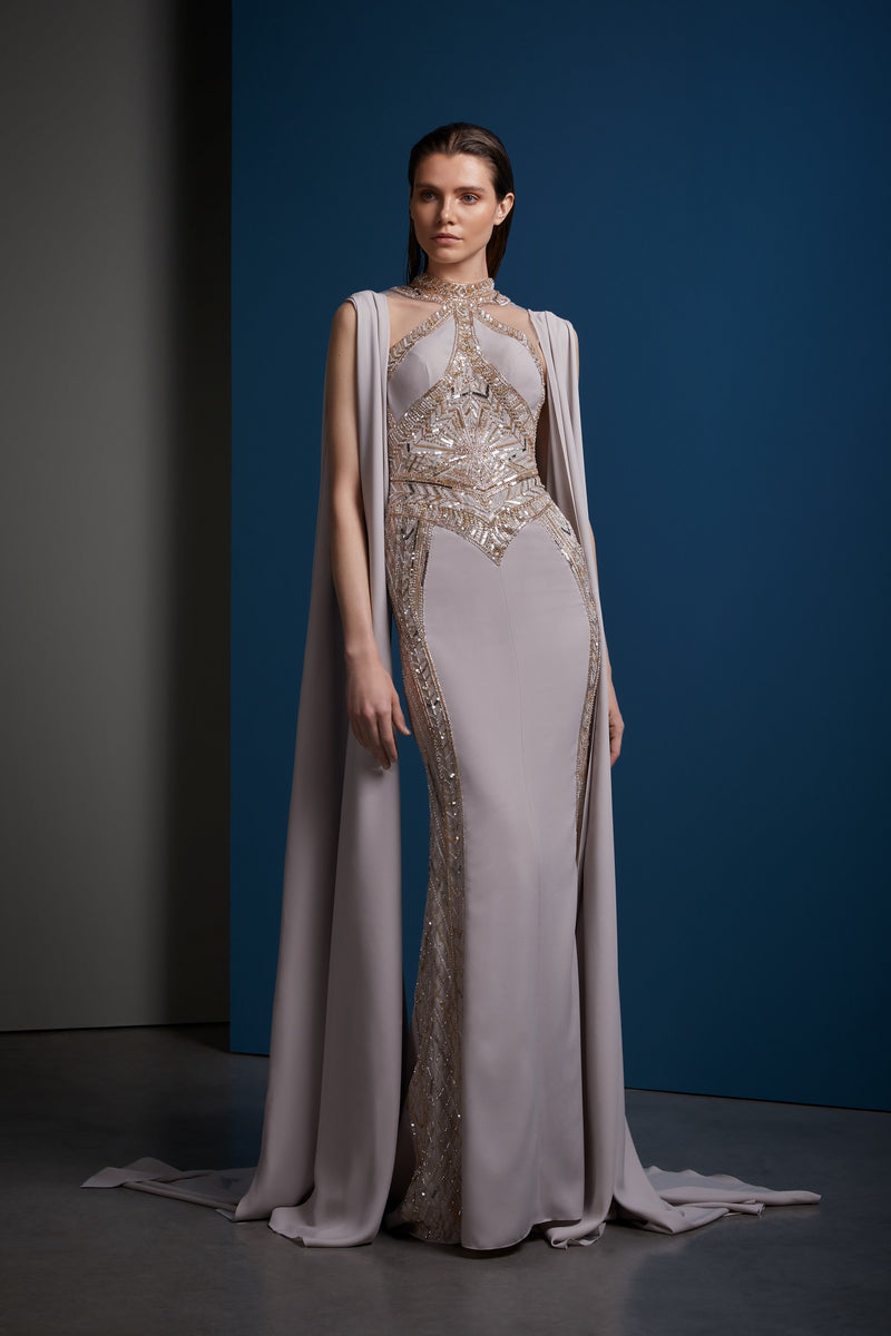 Shop Cape Sheath Patterned Sequin Dress Online UAE – yuzini